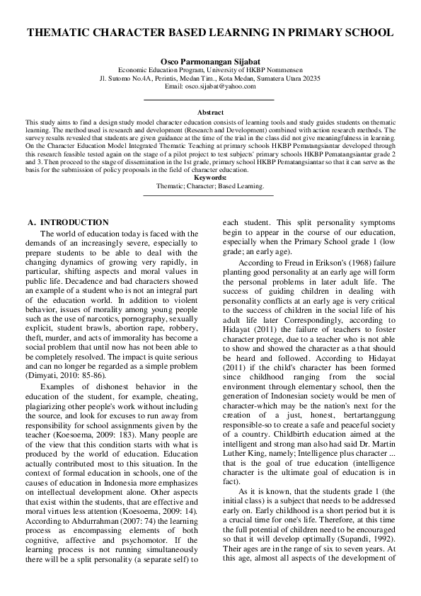 (PDF) Thematic Character Based Learning in Primary School