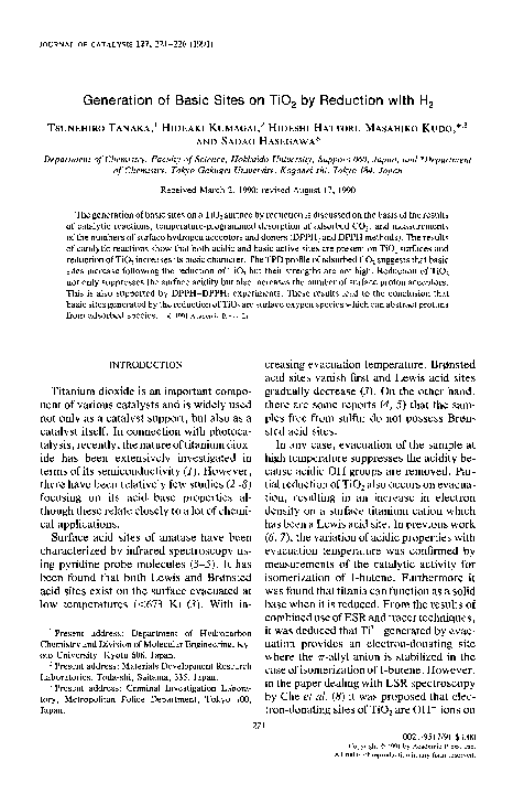 (PDF) Generation of basic sites on TiO2 by reduction with H2