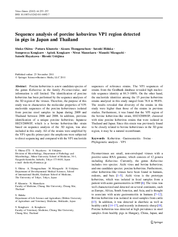(PDF) Sequence analysis of porcine kobuvirus VP1 region detected in ...