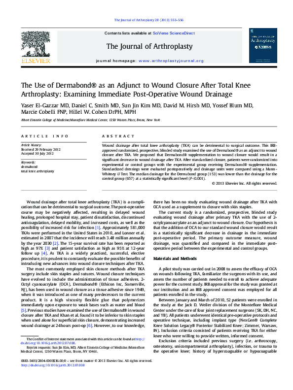 (PDF) The Use of Dermabond® as an Adjunct to Wound Closure After Total ...