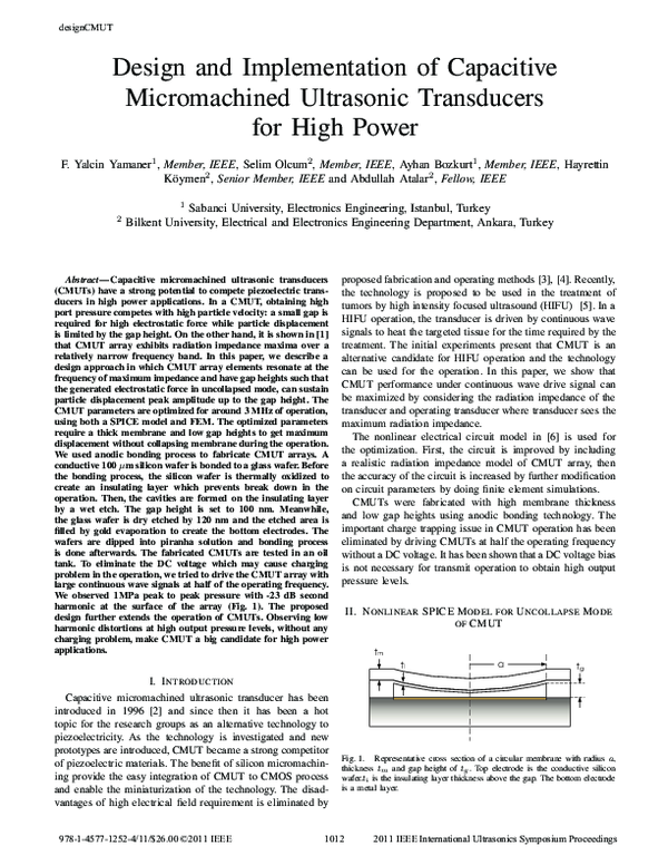 (PDF) Design and implementation of capacitive micromachined ultrasonic transducers for high power