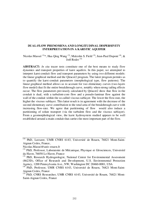 (PDF) Dual-Flow Phenomena and Longitudinal Dispersivity Interpretation ...