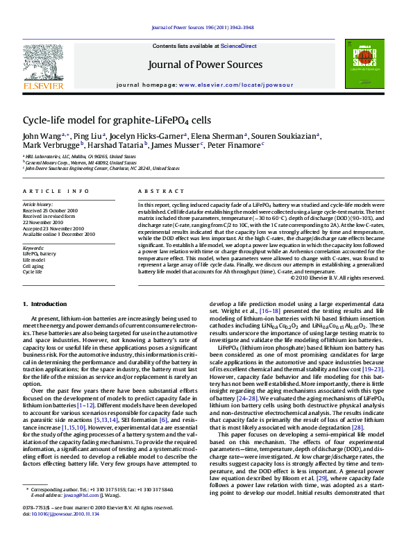 (PDF) Cycle-life model for graphite-LiFePO4 cells
