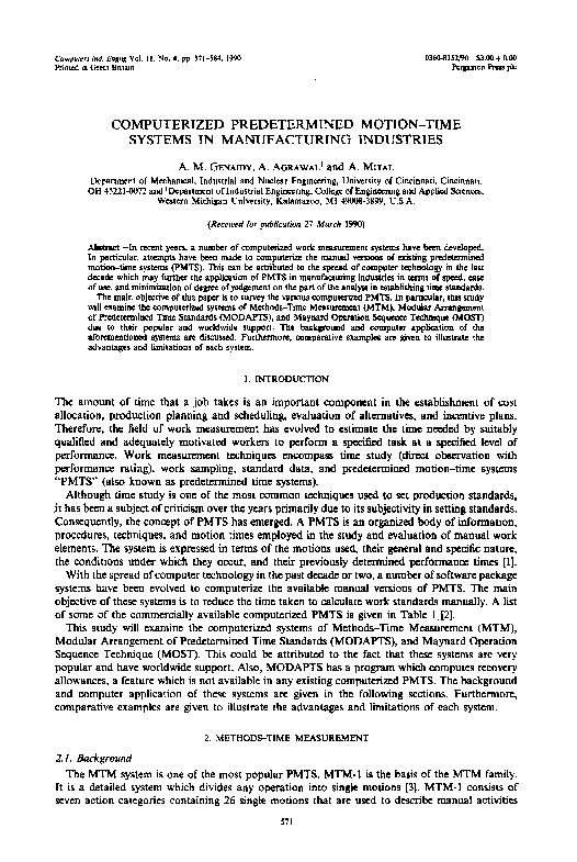 (PDF) Computerized predetermined motion-time systems in manufacturing ...