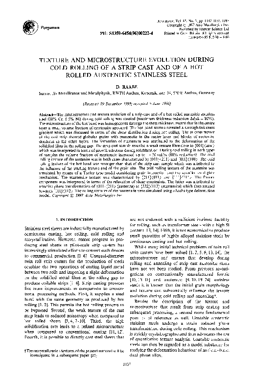 (PDF) Texture and microstructure evolution during cold rolling of a strip cast and of a hot ...