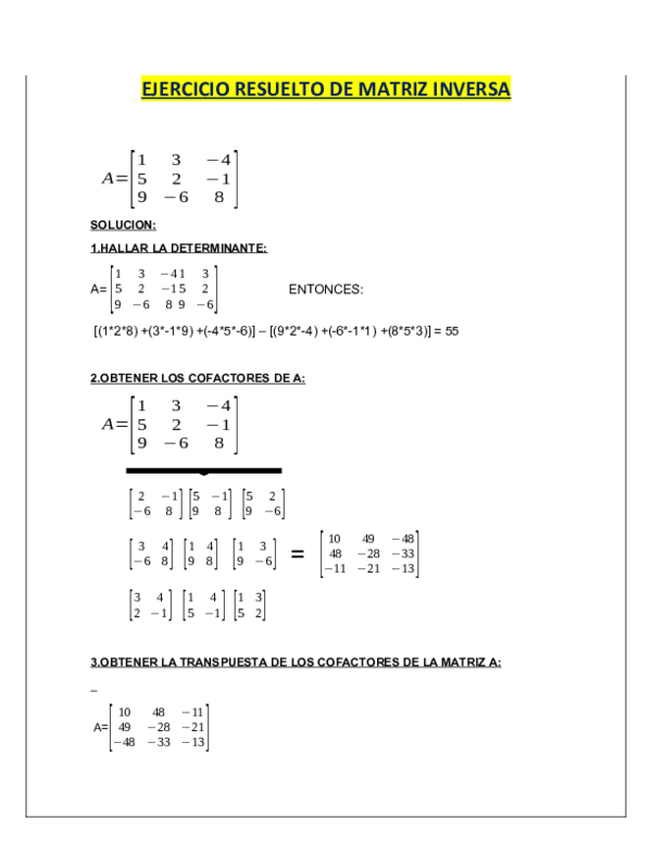 (DOC) EJERCICIO RESUELTO DE MATRIZ INVERSA