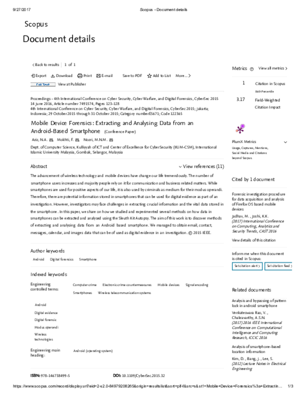 (PDF) Mobile Device Forensics: Extracting and Analysing Data from an ...