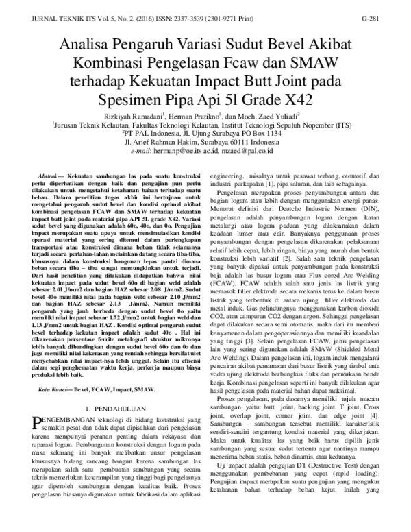 (PDF) Analisa Pengaruh Variasi Sudut Bevel Akibat Kombinasi Pengelasan Fcaw dan SMAW terhadap ...