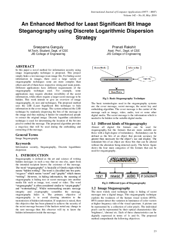 Pdf An Enhanced Method For Least Significant Bit Image Steganography Using Discrete