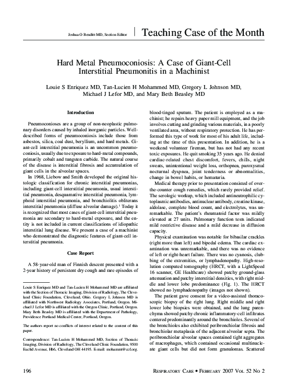 (PDF) Hard metal pneumoconiosis: a case of giant-cell interstitial ...