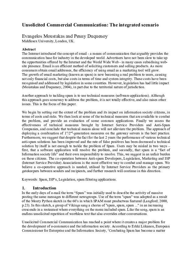 (DOC) Unsolicited Commercial Communication: The integrated scenario