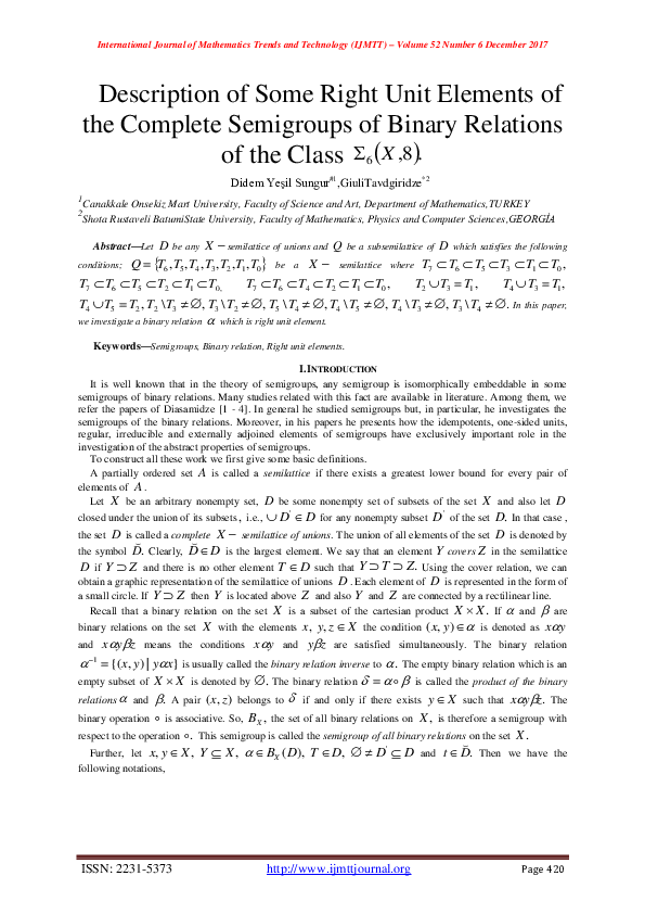 (PDF) Right Unit Elements in Σ6(X,8) Semigroups