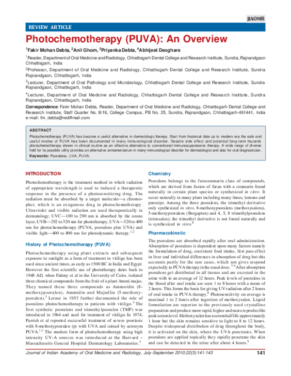 (PDF) Photochemotherapy (PUVA): An Overview