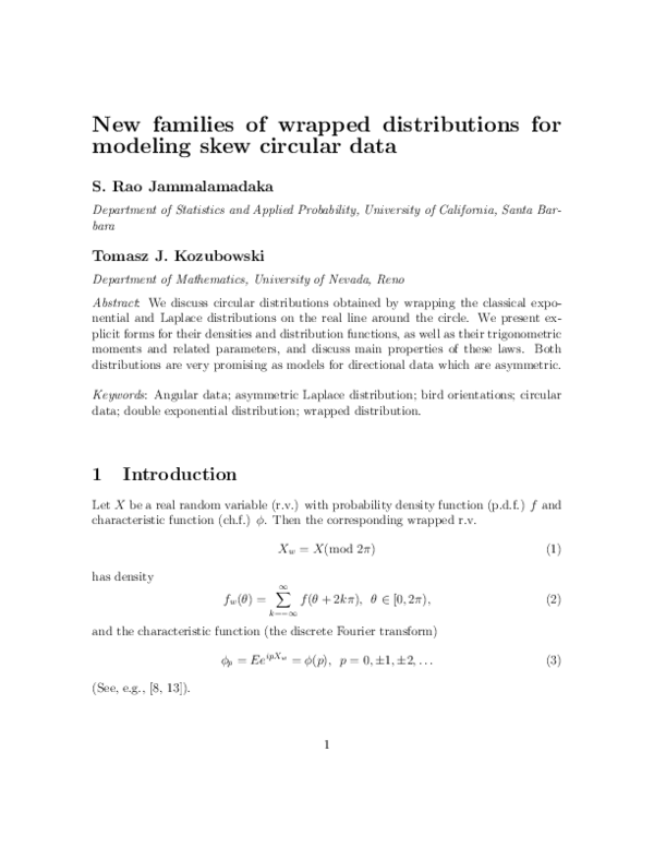(PDF) New Families of Wrapped Distributions for Modeling Skew Circular Data