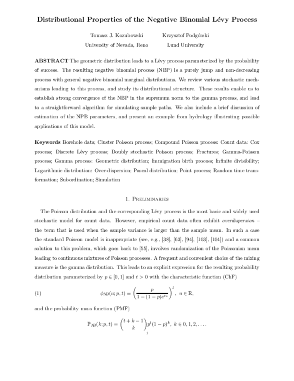 (PDF) Distributional properties of the negative binomial Lévy process