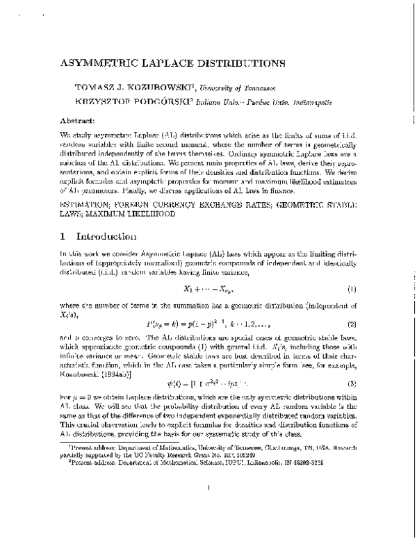 (PDF) Asymmetric Laplace Distributions