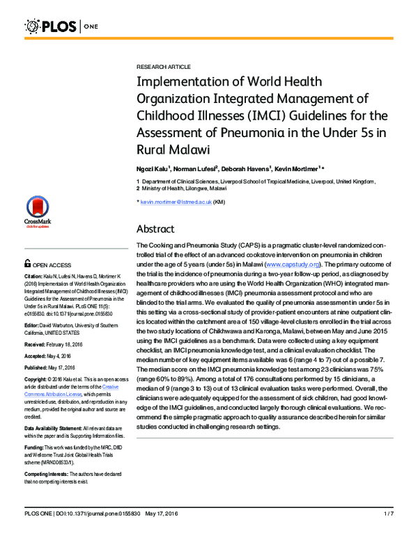 (PDF) Implementation of World Health Organization Integrated Management ...
