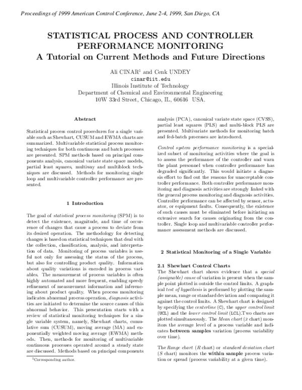Pdf Statistical Process And Controller Performance Monitoring A Tutorial On Current Methods