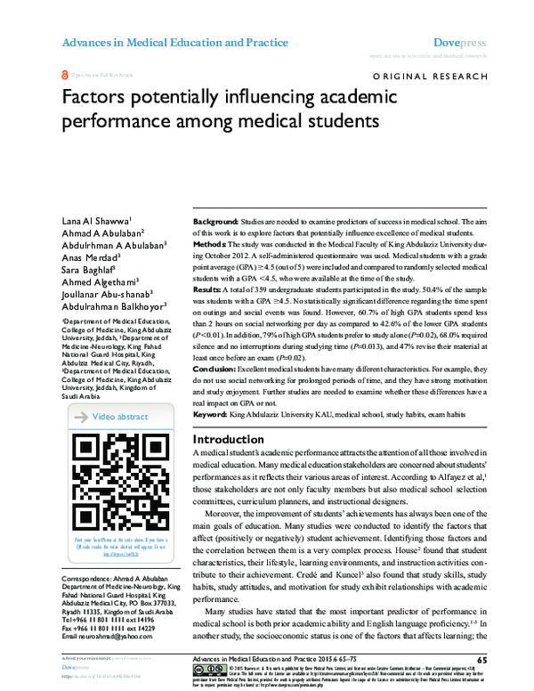 (PDF) Factors potentially influencing academic performance among ...