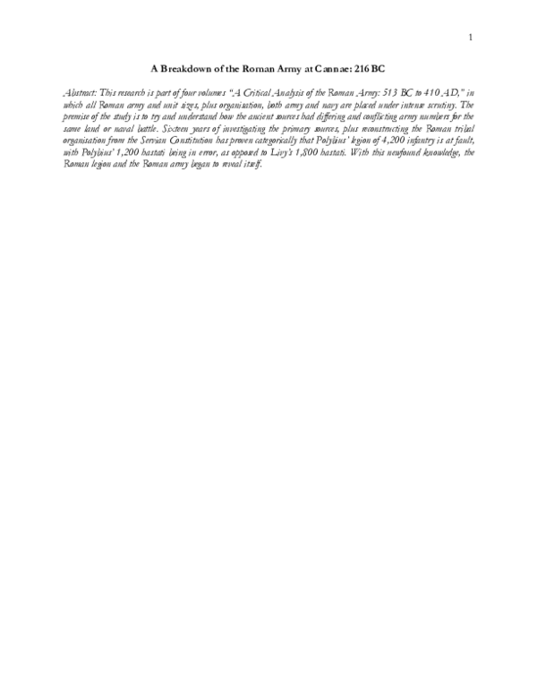 (PDF) A Breakdown of the Roman Army at Cannae: 216 BC