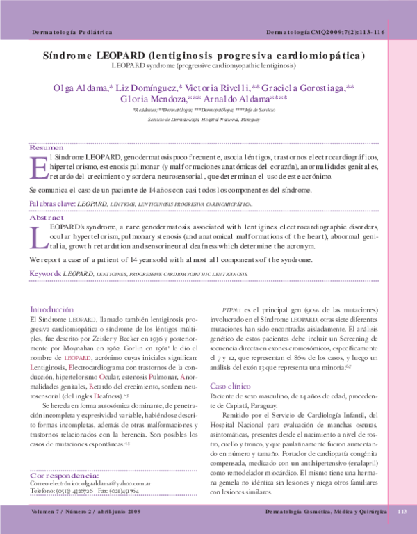 (PDF) Síndrome LEOPARD (lentiginosis progresiva cardiomiopática)