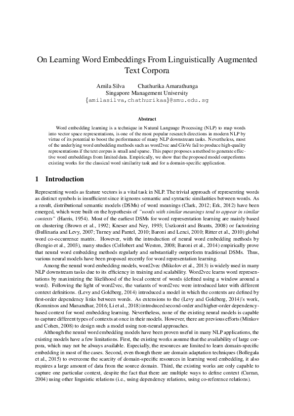 Pdf On Learning Word Embeddings From Linguistically Augmented Text Corpora