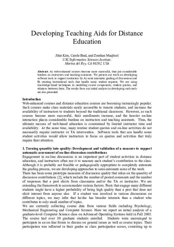 (PDF) Developing Teaching Aids for Distance Education