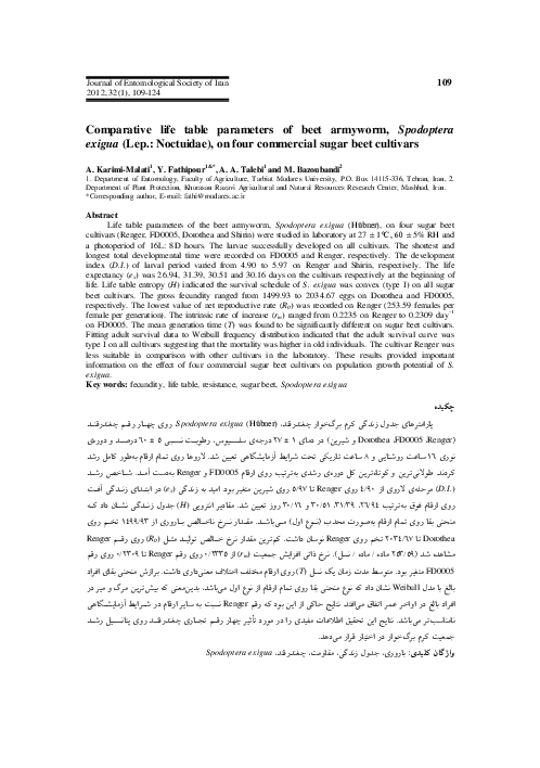 (PDF) Comparative Life Table Parameters of the Beet Armyworm, Spodoptera exigua (Hübner ...