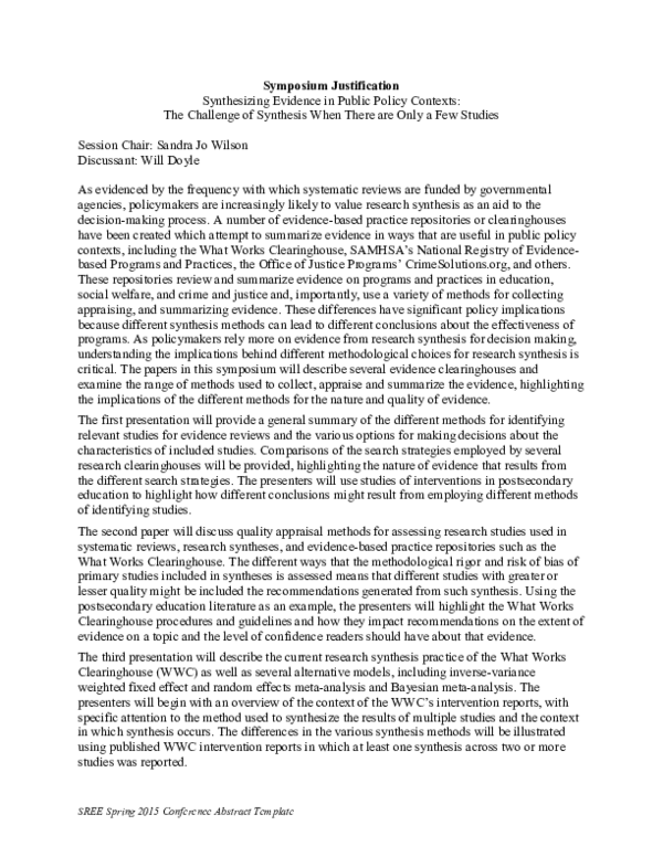 (PDF) Synthesizing Evidence in Public Policy Contexts: The Challenge of ...