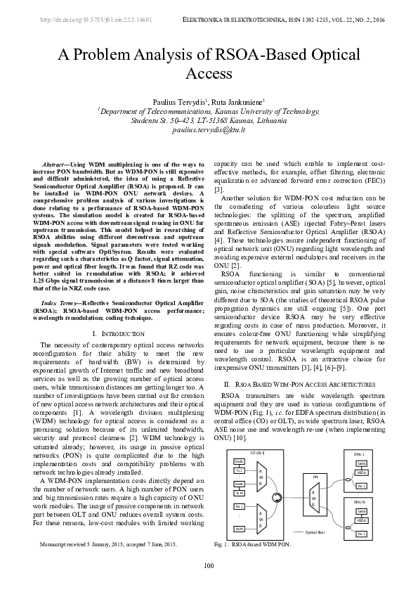 (PDF) A Problem Analysis of RSOA-Based Optical Access