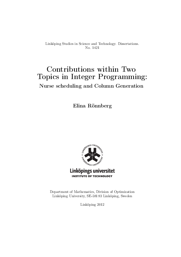 (PDF) Contributions within two topics in integer programming: nurse scheduling and column generation