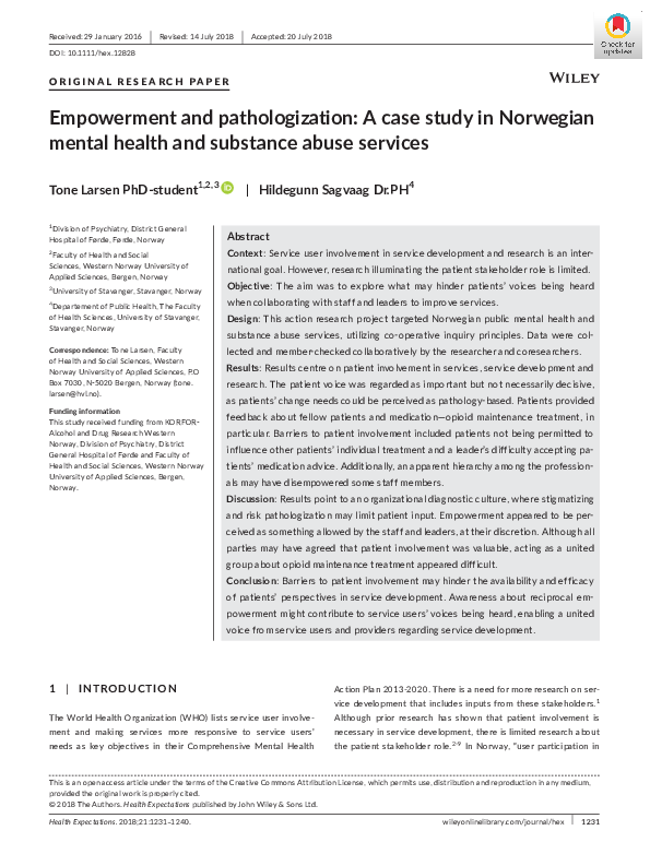 (PDF) Empowerment and pathologization: A case study in Norwegian mental ...