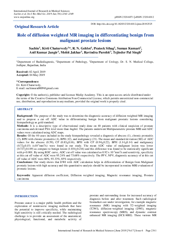 (PDF) Role of diffusion weighted MR imaging in differentiating benign ...
