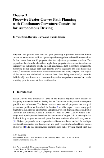Pdf Piecewise Bezier Curves Path Planning With Continuous Curvature Constraint For Autonomous 