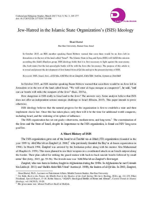 (PDF) Jew-Hatred in the Islamic State Organization’s (ISIS) Ideology