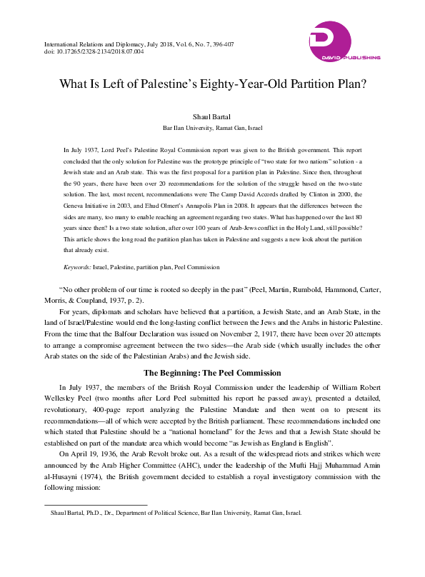 (PDF) What Is Left of Palestine’s Eighty-Year-Old Partition Plan?