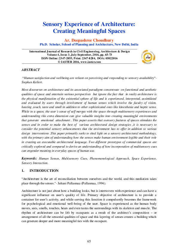 (PDF) Sensory Experience of Architecture: Creating Meaningful Spaces