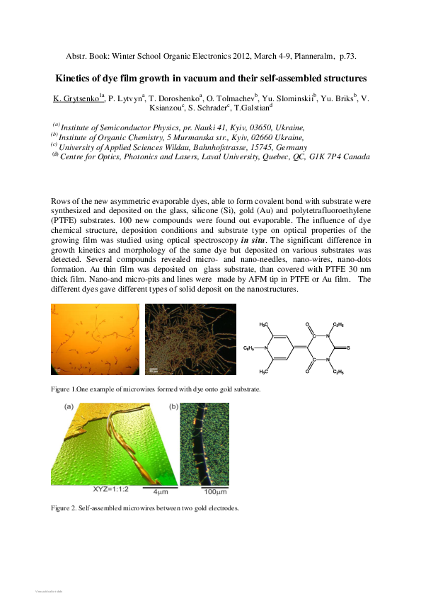 (PDF) Kinetics of dye film growth in vacuum and their self-assembled ...