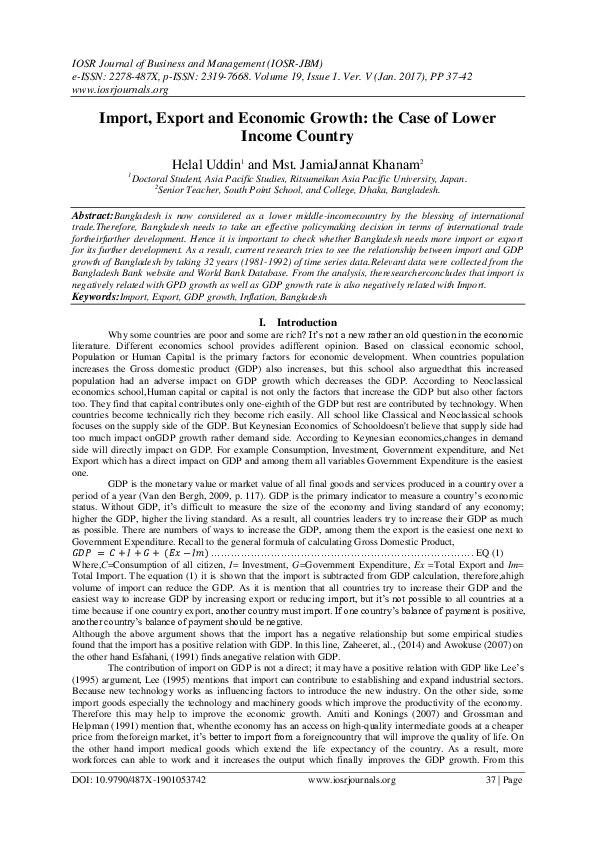 (PDF) Import, Export and Economic Growth: the Case of Lower Income Country