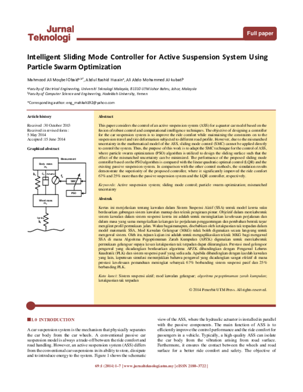 (PDF) Intelligent Sliding Mode Controller for Active Suspension System Using Particle Swarm ...