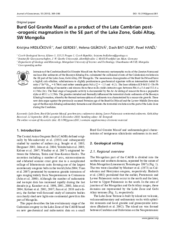 (PDF) Burd Gol Granite Massif as a product of the Late Cambrian post-orogenic magmatism in the ...