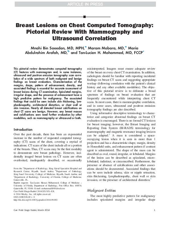 (PDF) Breast Lesions on Chest Computed Tomography: Pictorial Review ...