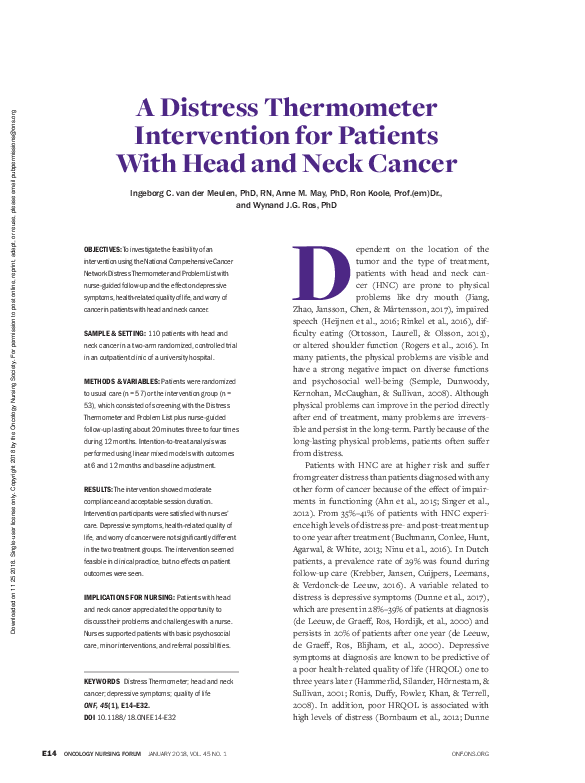 (PDF) A Distress Thermometer Intervention for Patients With Head and ...