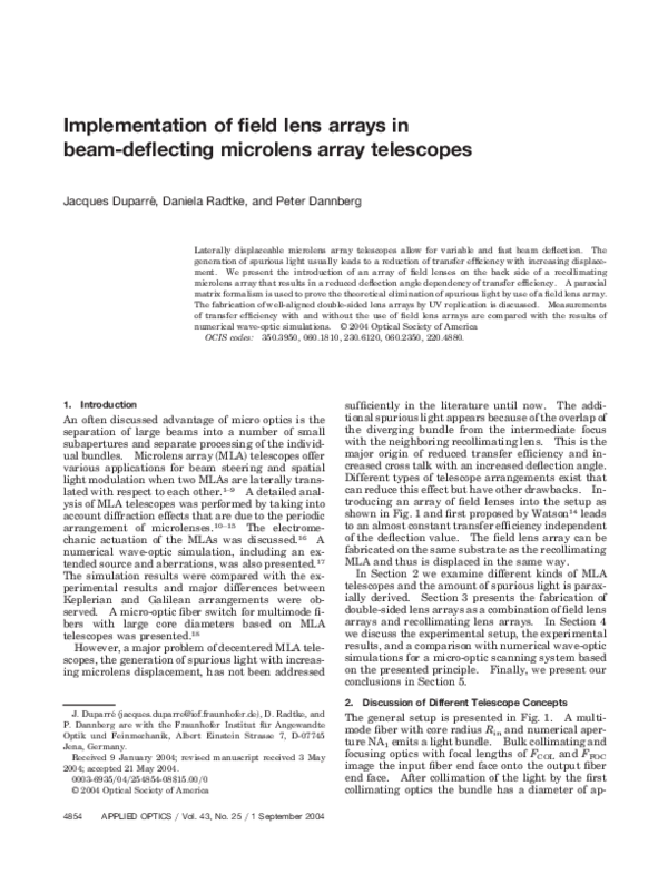 (PDF) Implementation of Field Lens Arrays in Beam-Deflecting Microlens ...