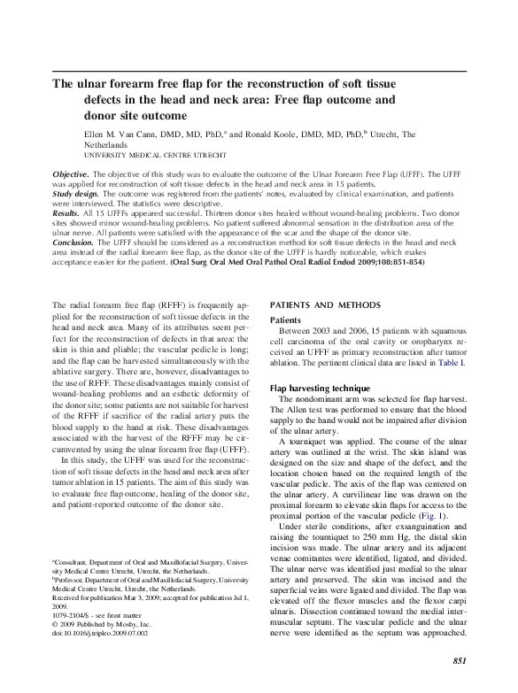 (PDF) The ulnar forearm free flap for the reconstruction of soft tissue ...