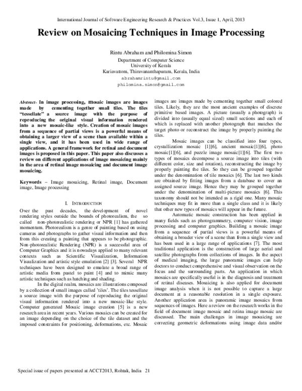 (PDF) Review on Mosaicing Techniques in Image Processing