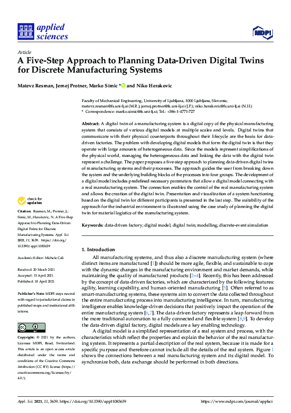 (PDF) A Five-Step Approach to Planning Data-Driven Digital Twins for Discrete Manufacturing Systems
