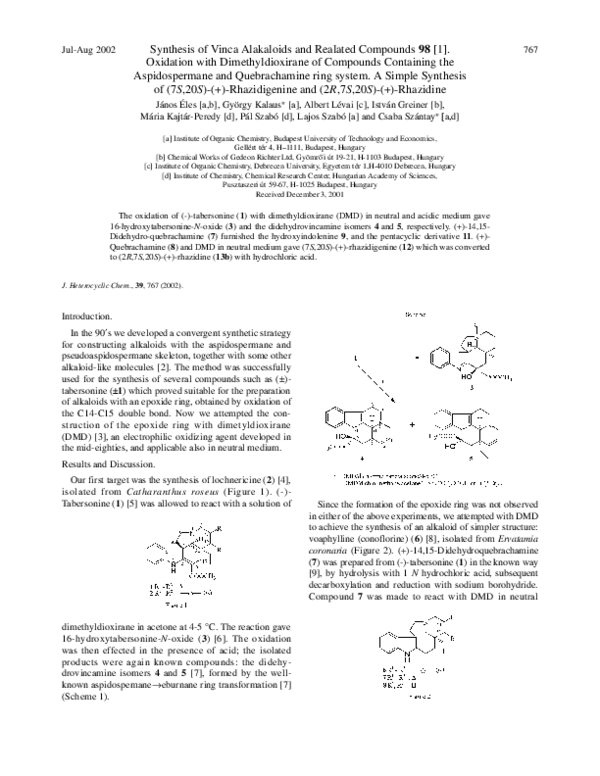 (PDF) Synthesis of vinca alakaloids and realated compounds 98 ...