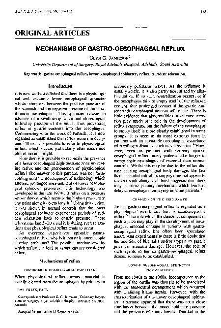 (PDF) Mechanisms of Gastro-Oesophageal Reflux