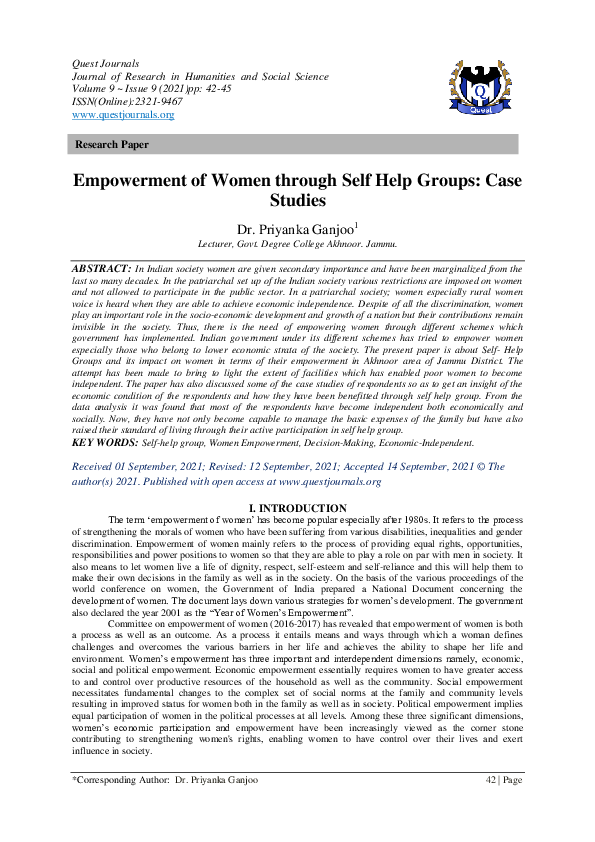 (PDF) Empowerment of Women through Self Help Groups: Case Studies